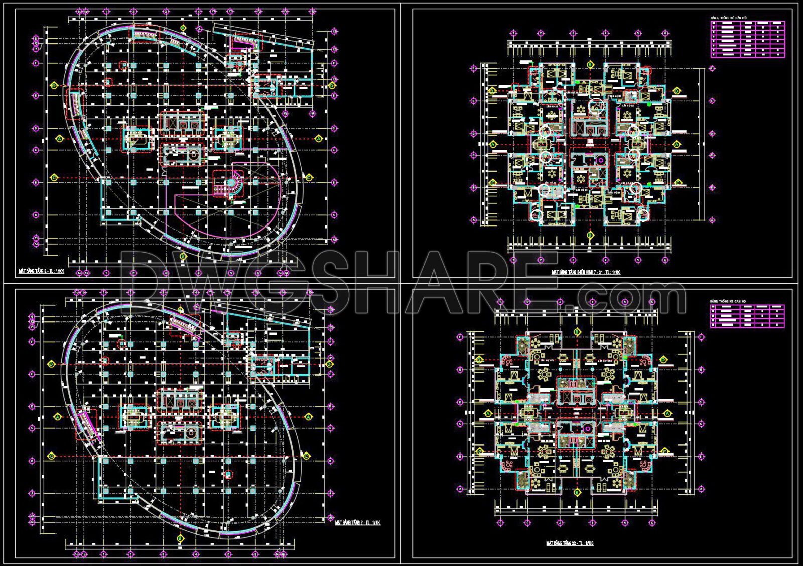 24. Free Download of CAD Floor Plans for a 22-Story Apartment Building