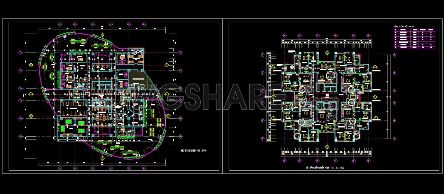 24. Free Download of CAD Floor Plans for a 22-Story Apartment Building