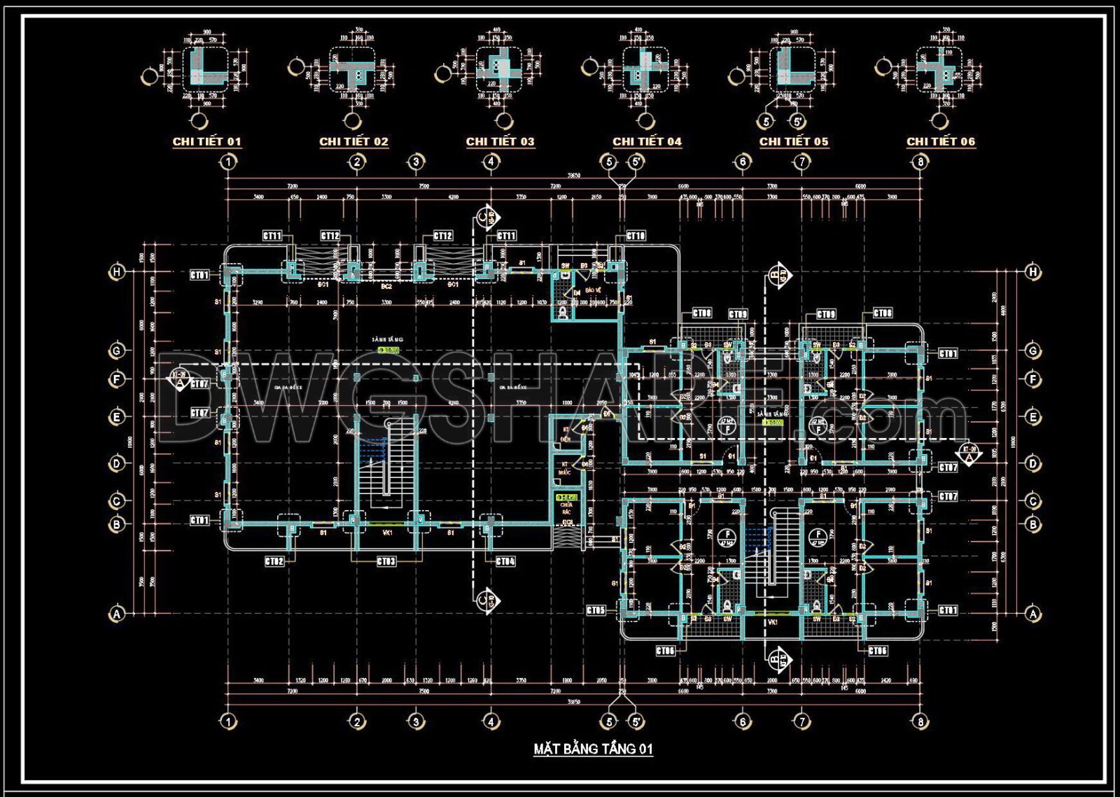 24. Free Download of CAD Floor Plans for a 22-Story Apartment Building