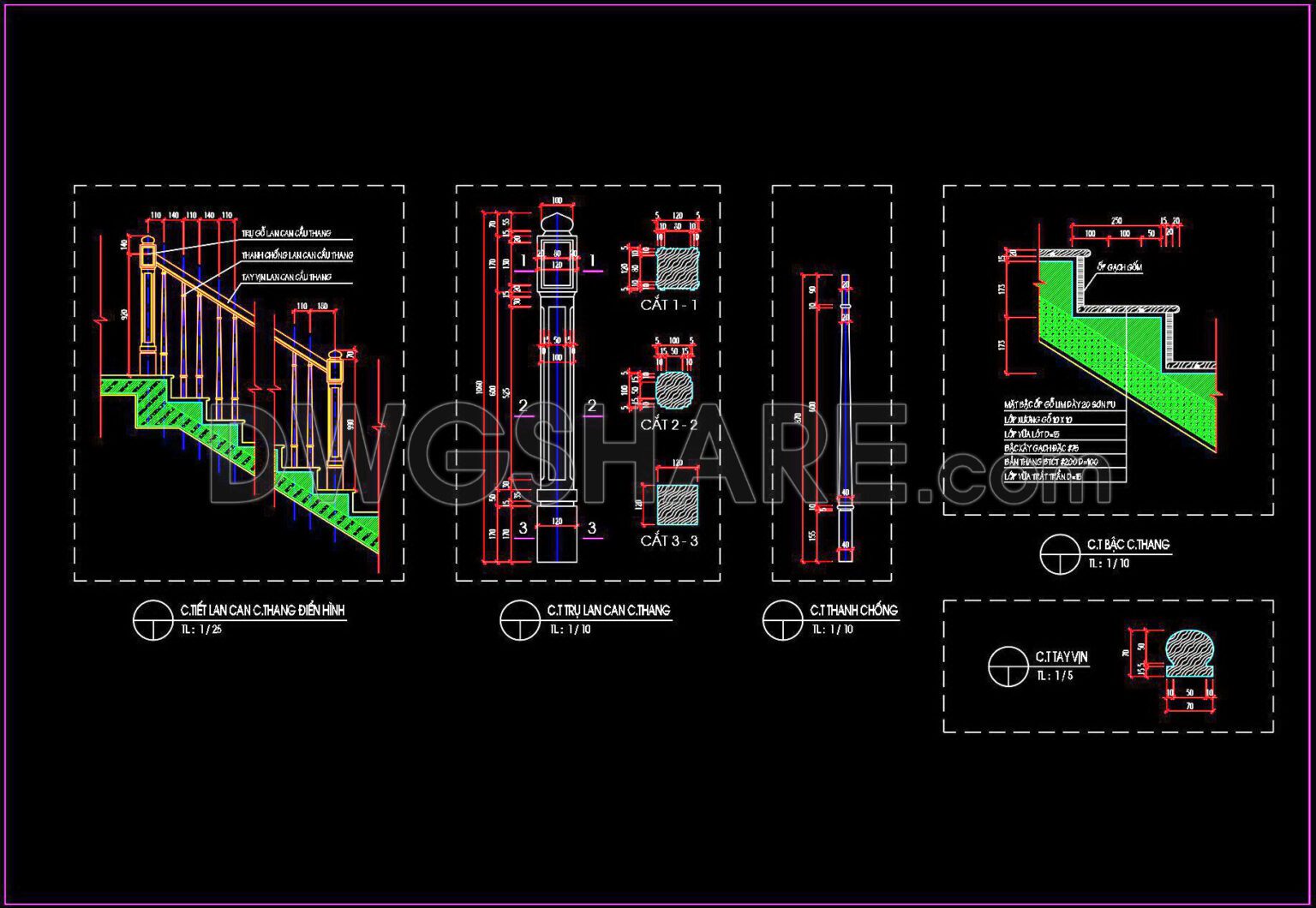 308. Free Download Classical Wooden Staircase CAD Details