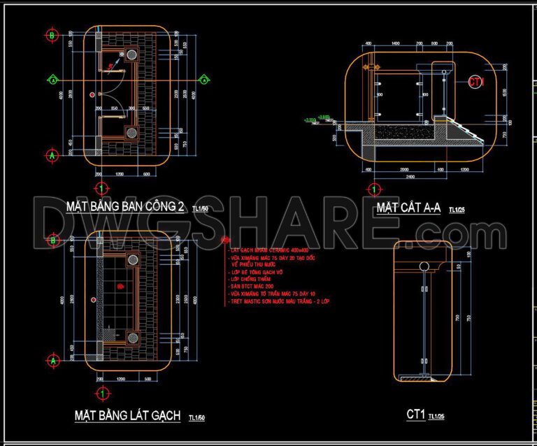 415. Free Download Residential Architectural CAD Details Balconies