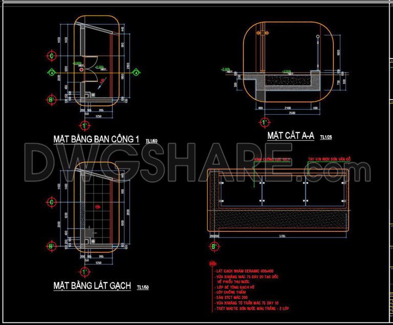 415. Free Download Residential Architectural CAD Details Balconies