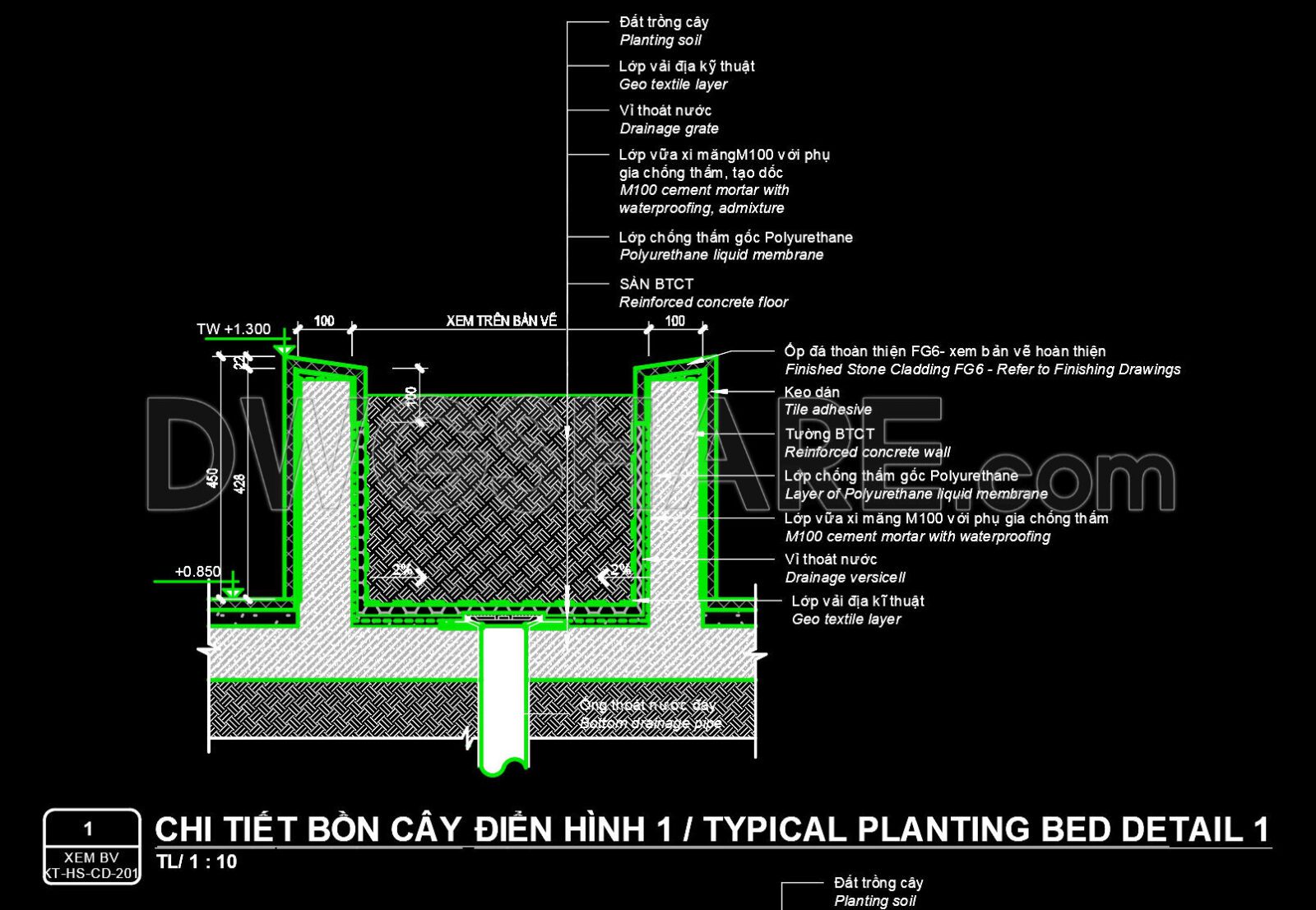 430. Free Download Detailed CAD Drawing of a Concrete Planter Box