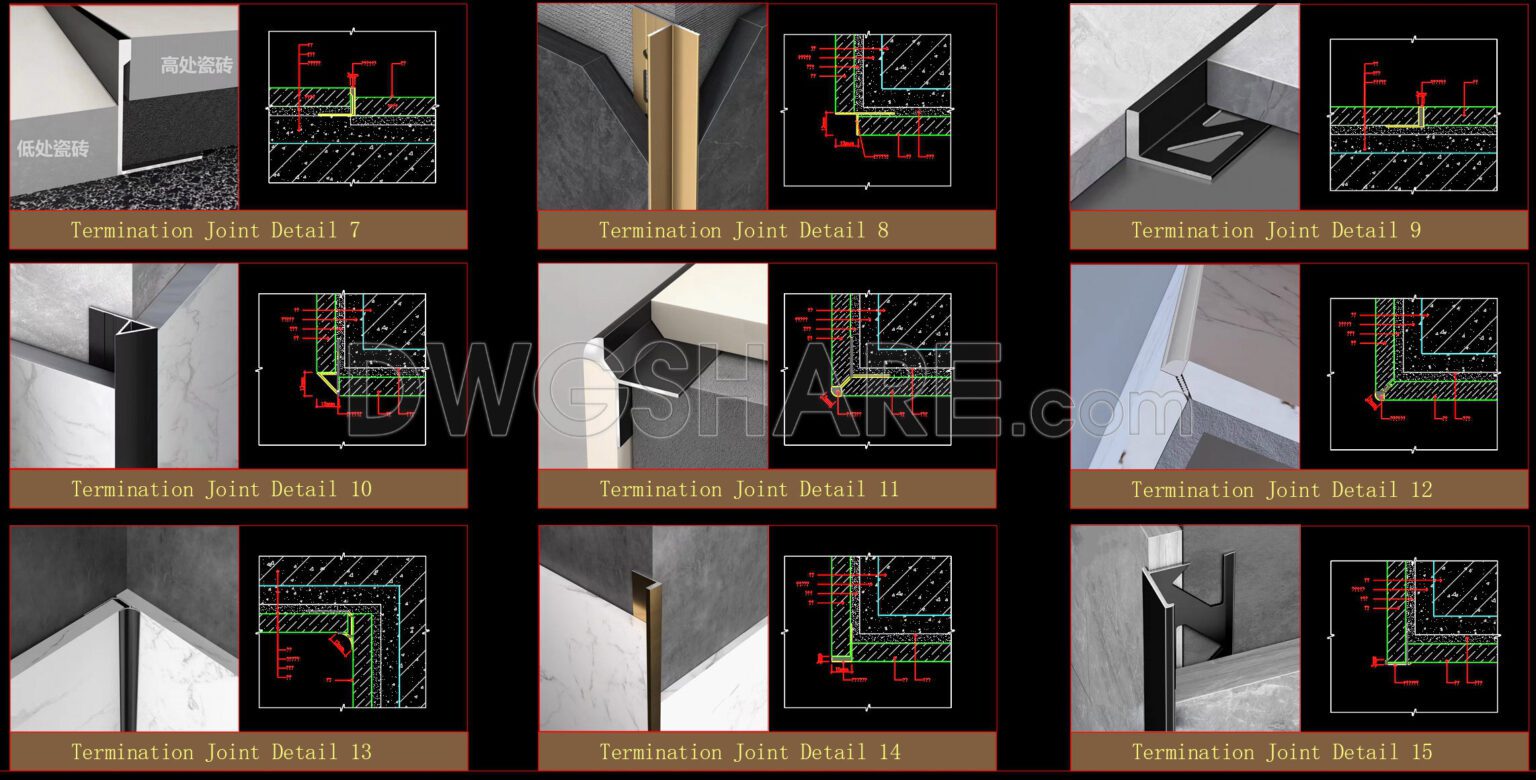 551. Free Download Tile Edge Trim Details with Aluminum Profiles CAD