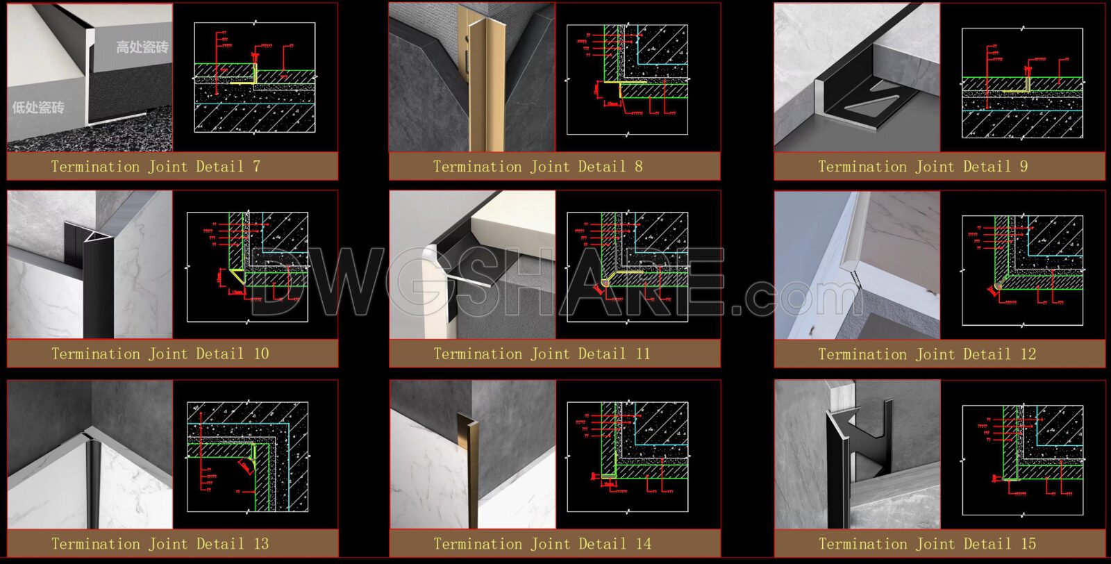 551. Free Download Tile Edge Trim Details with Aluminum Profiles CAD