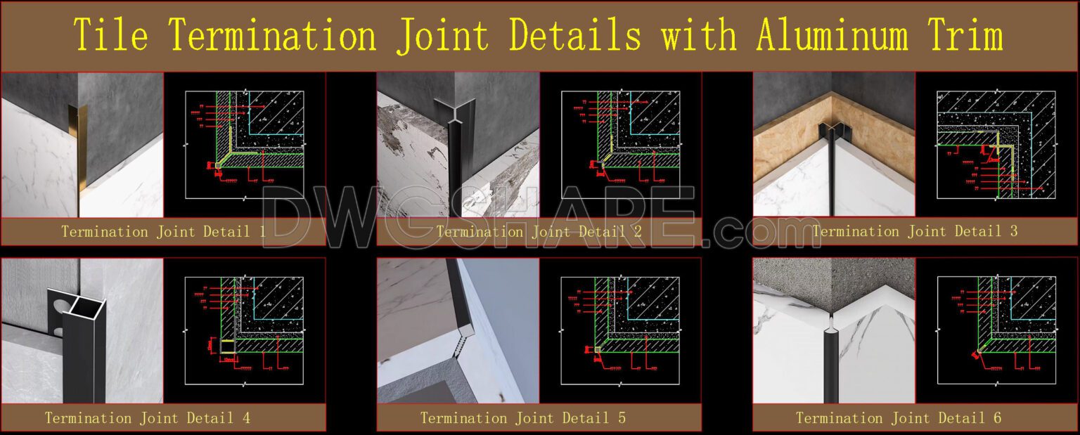 551. Free Download Tile Edge Trim Details with Aluminum Profiles CAD