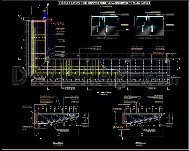 558. Free Download of Detailed CAD Drawings for Canopy Roof Wrapped