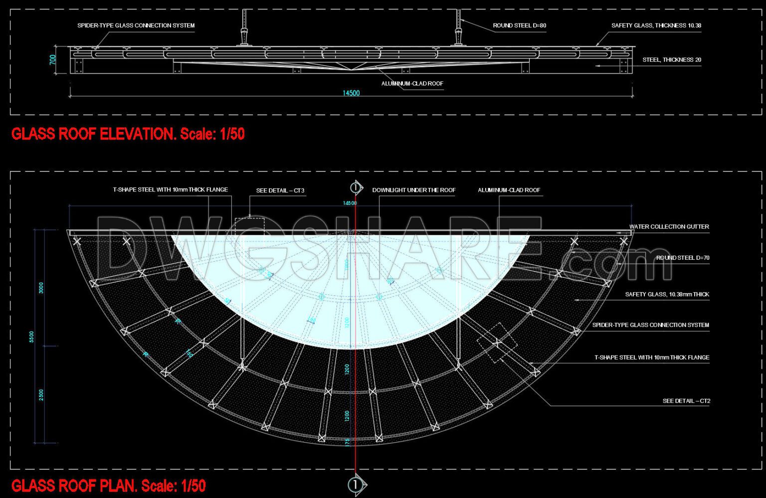 559. Free Download Detailed CAD Drawings for Glass & Aluminum Clad Roof ...