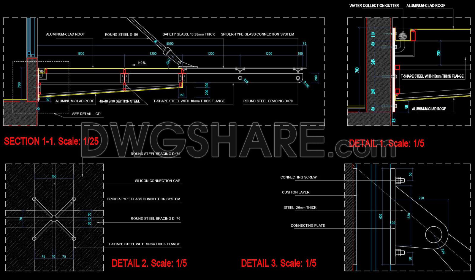 559. Free Download Detailed CAD Drawings for Glass & Aluminum Clad Roof ...