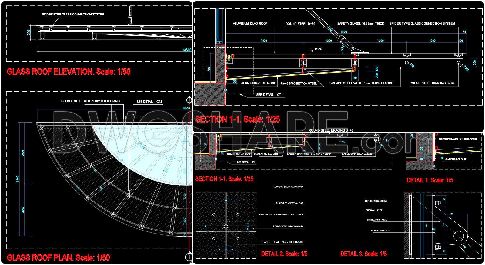 559. Free Download Detailed Cad Drawings For Glass & Aluminum Clad Roof ...
