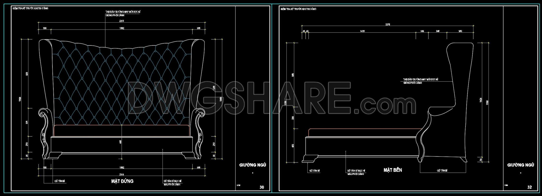 59. Free Download Neoclassical Bed CAD Drawing with Dimensions