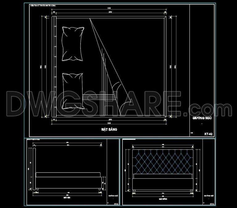 60. Free CAD Download Modern Bed with Diamond-Tufted Headboard Design