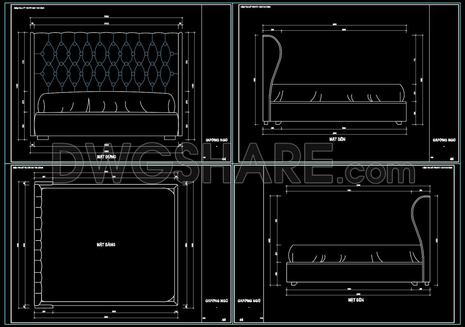 61. Free Download Luxury Upholstered Bed CAD Drawing