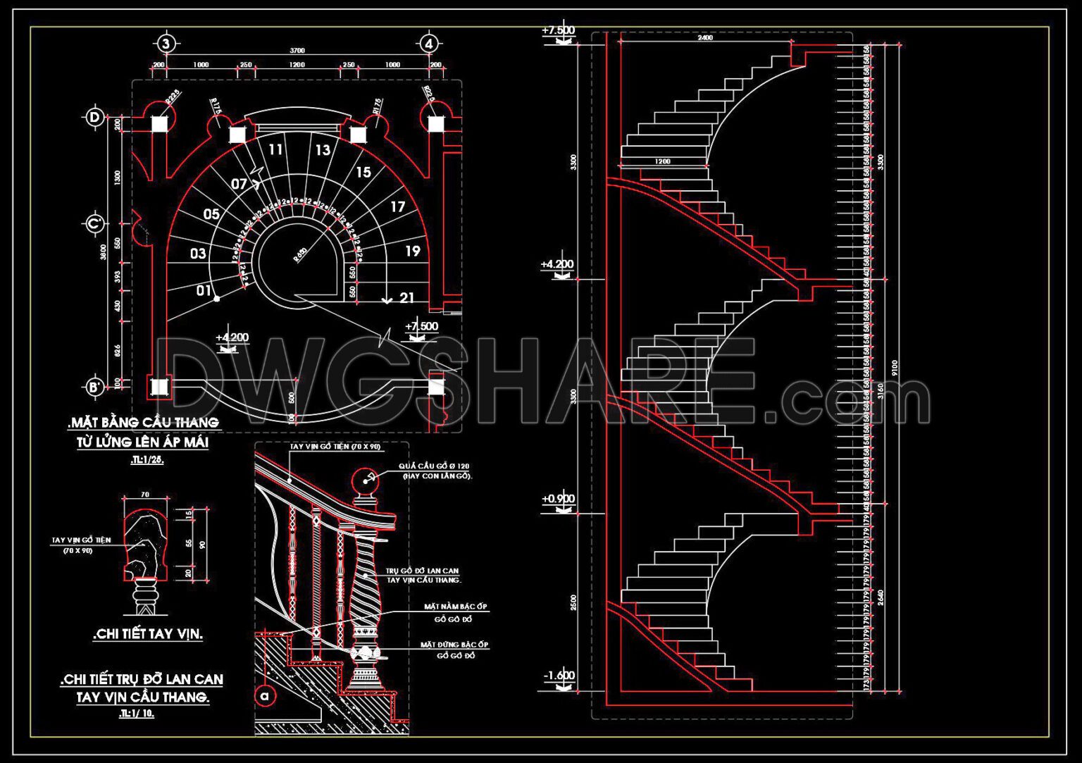318. Free Download detailed CAD drawings of townhouse stairs