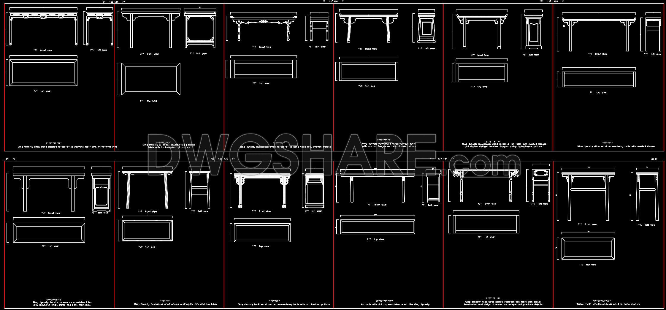 352. Free CAD Blocks – Chinese Tables Collection