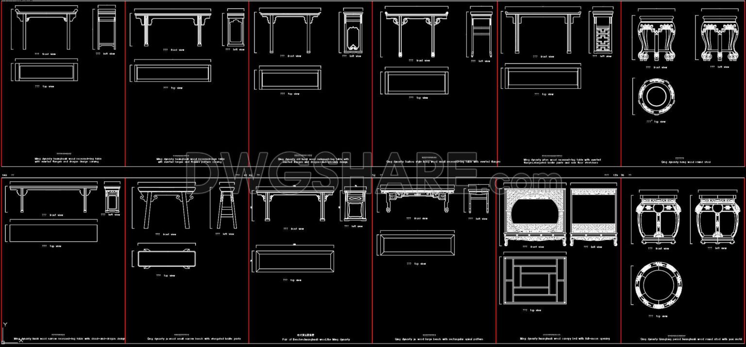 352. Free CAD Blocks – Chinese Tables Collection