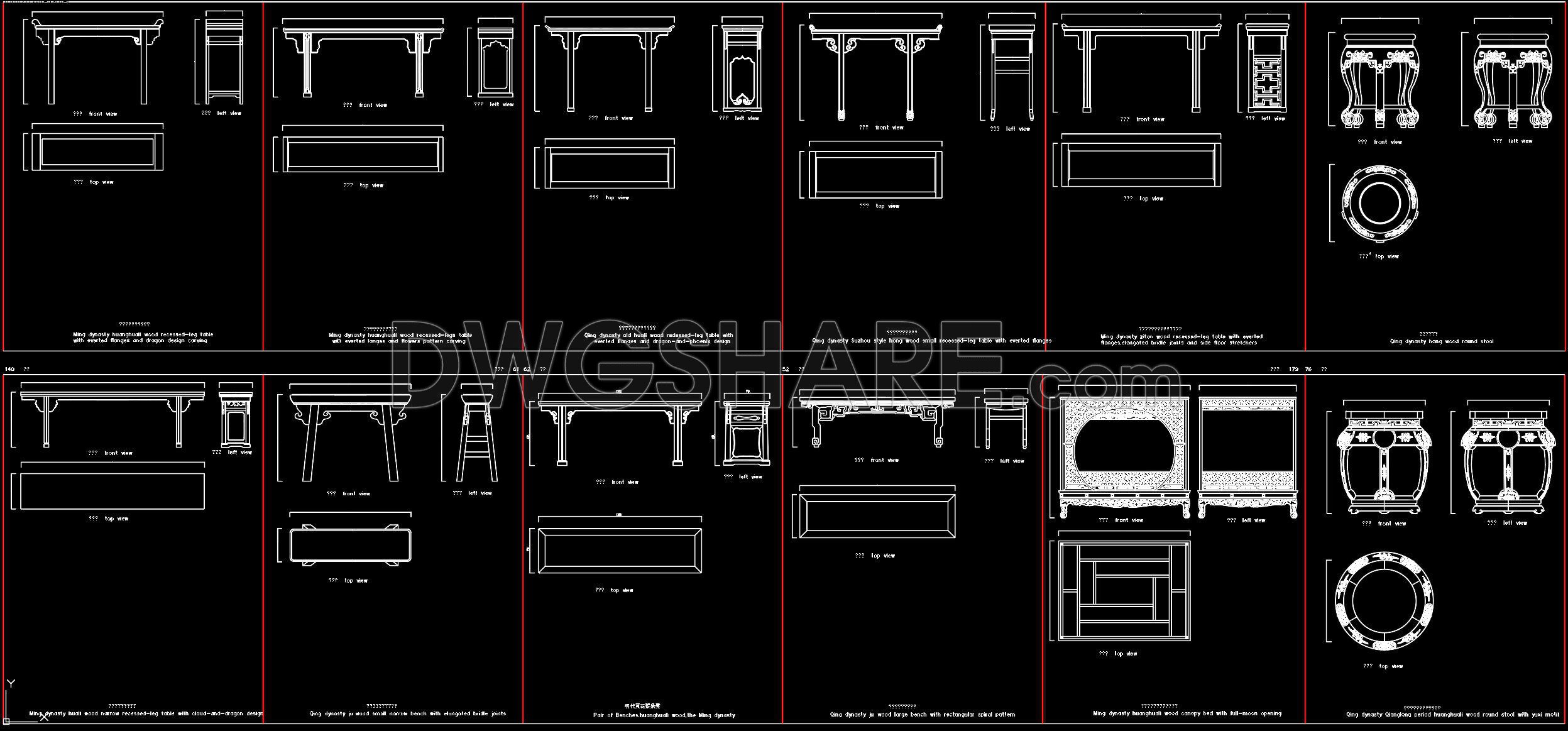 352. Free CAD Blocks – Chinese Tables Collection
