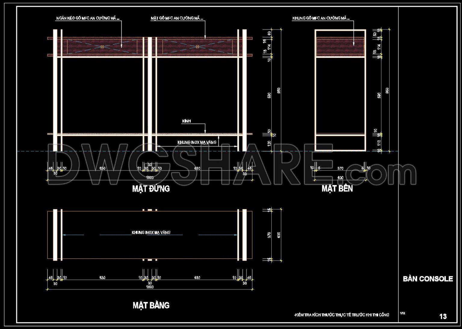 358. Free CAD Drawing Modern Console Table Design