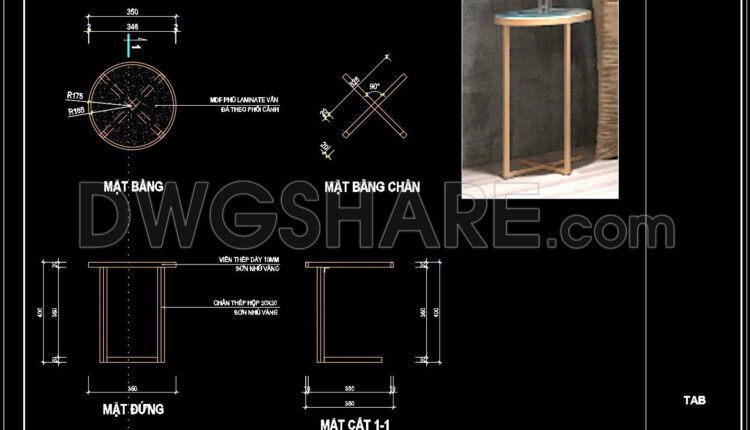 361. Free Download Modern Round Side Table Cad Drawing With Full ...