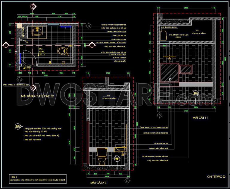379. Free Download Detailed Residential Bathroom CAD Drawings