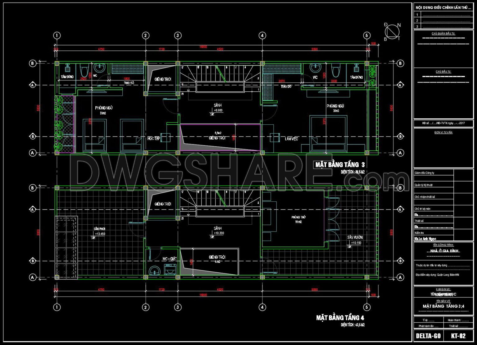 430. Free CAD Download 4-Story Townhouse Floor Plans (6m x 16m)