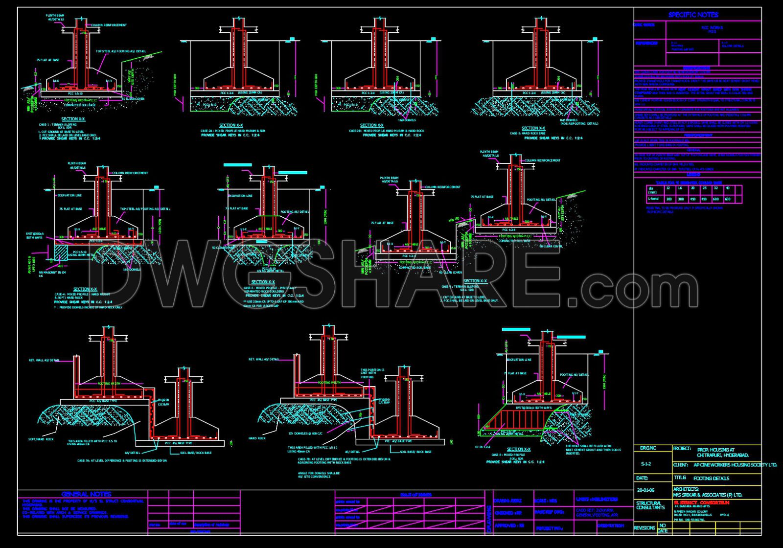 625. Free Download Combined Footing Details CAD Template DWG