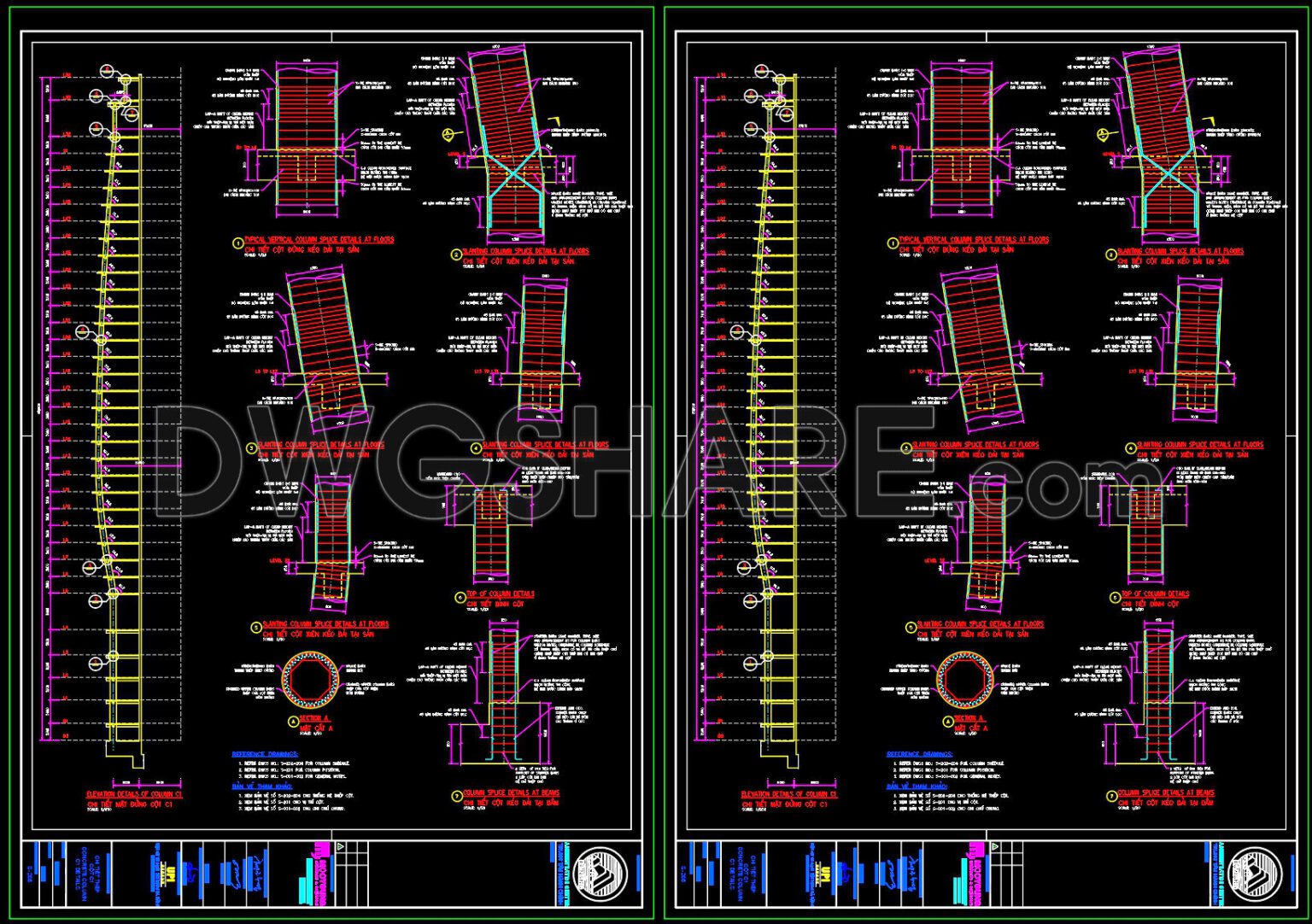 627. Free Download Detailed Concrete Column CAD Drawings