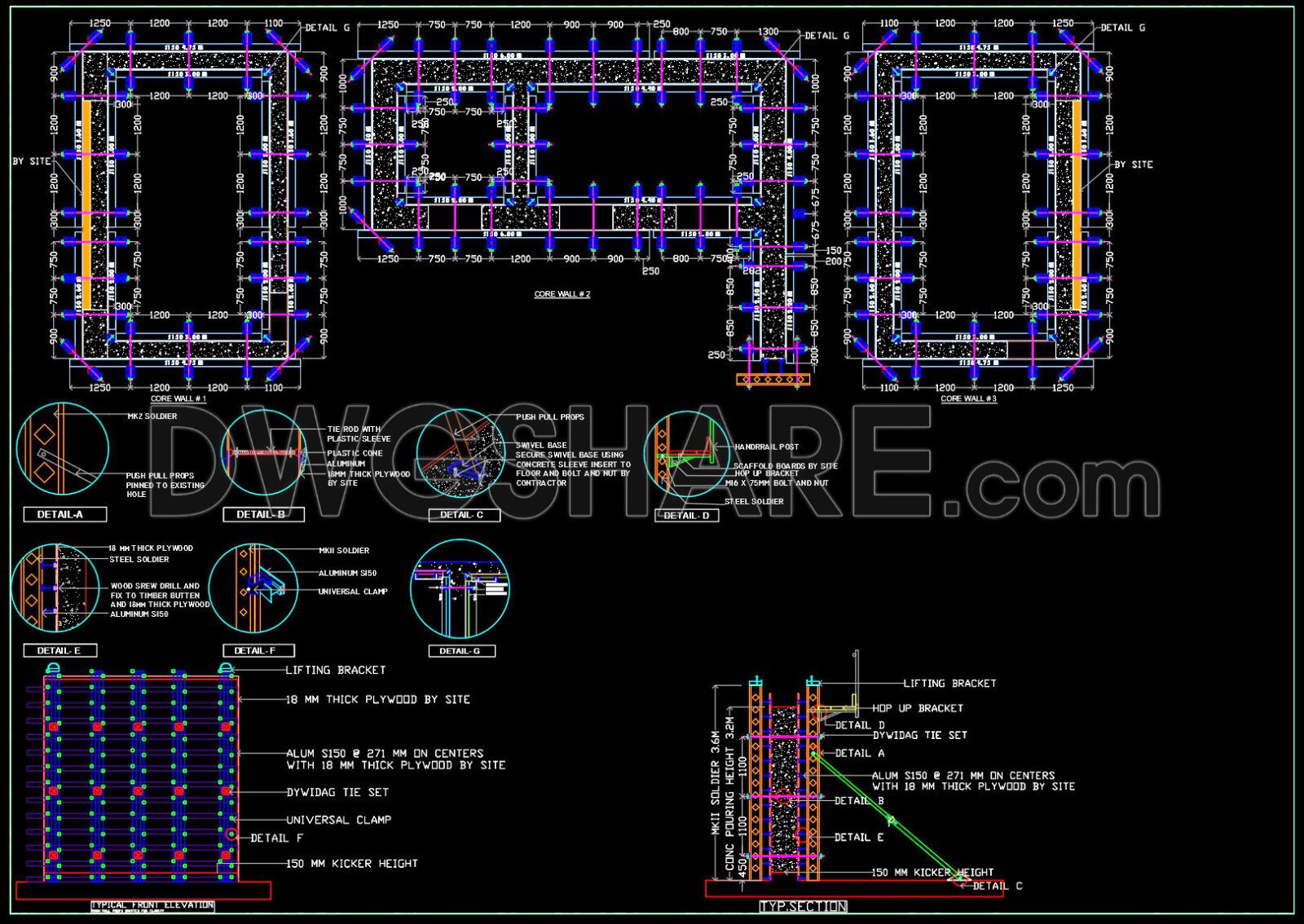 631. Free Download Essential Core Wall Framing Details CAD Template (DWG)