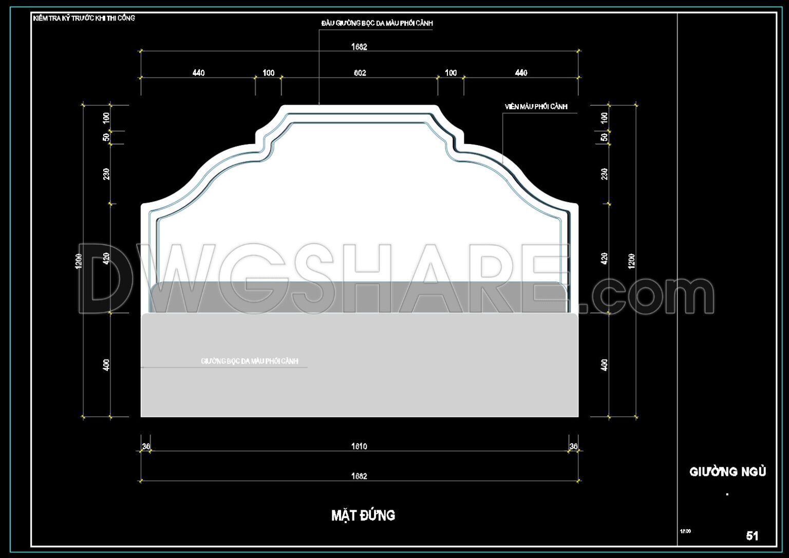 64. Free Download Detailed CAD Drawings of Arched Upholstered Bed