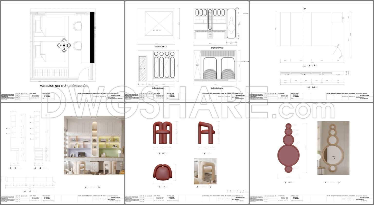 101. Download free detailed design drawings for an 14-square-meter bedroom