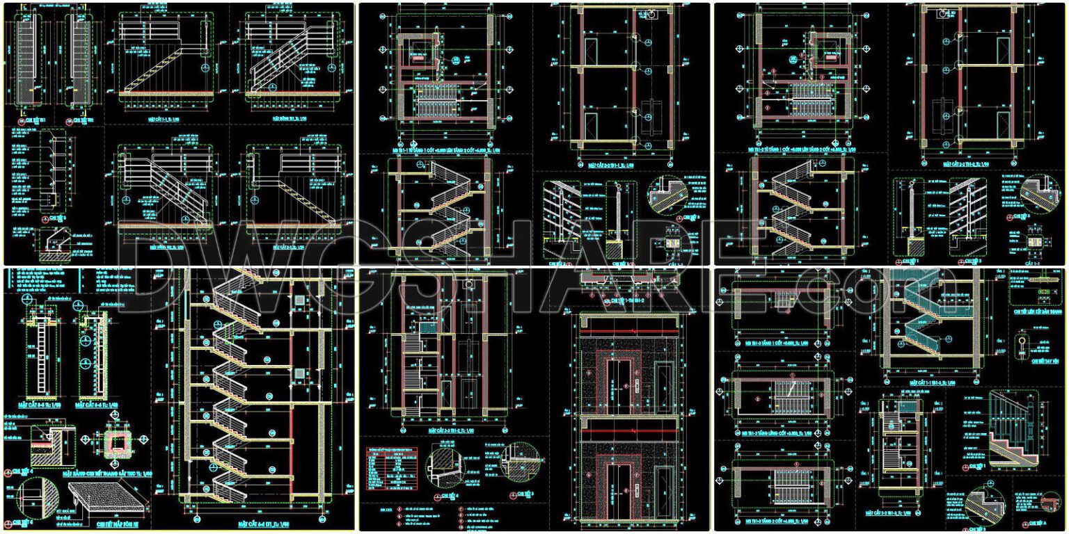 449. Free Download Detailed CAD Drawings of Stairs and Elevator Shaft