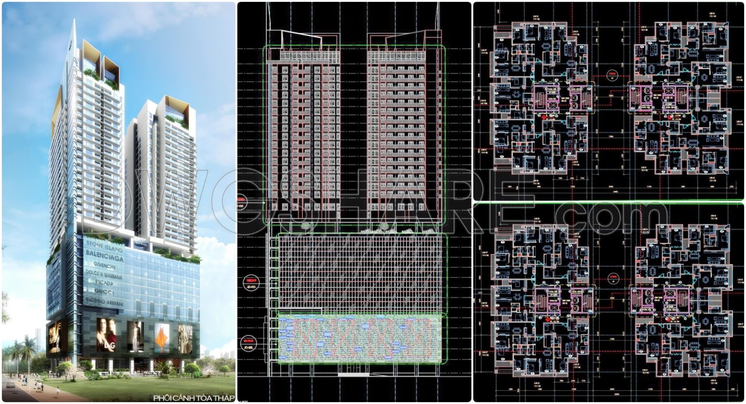 34. Free Download CAD Drawing – 20th Floor Plan of Mixed-Use Tower