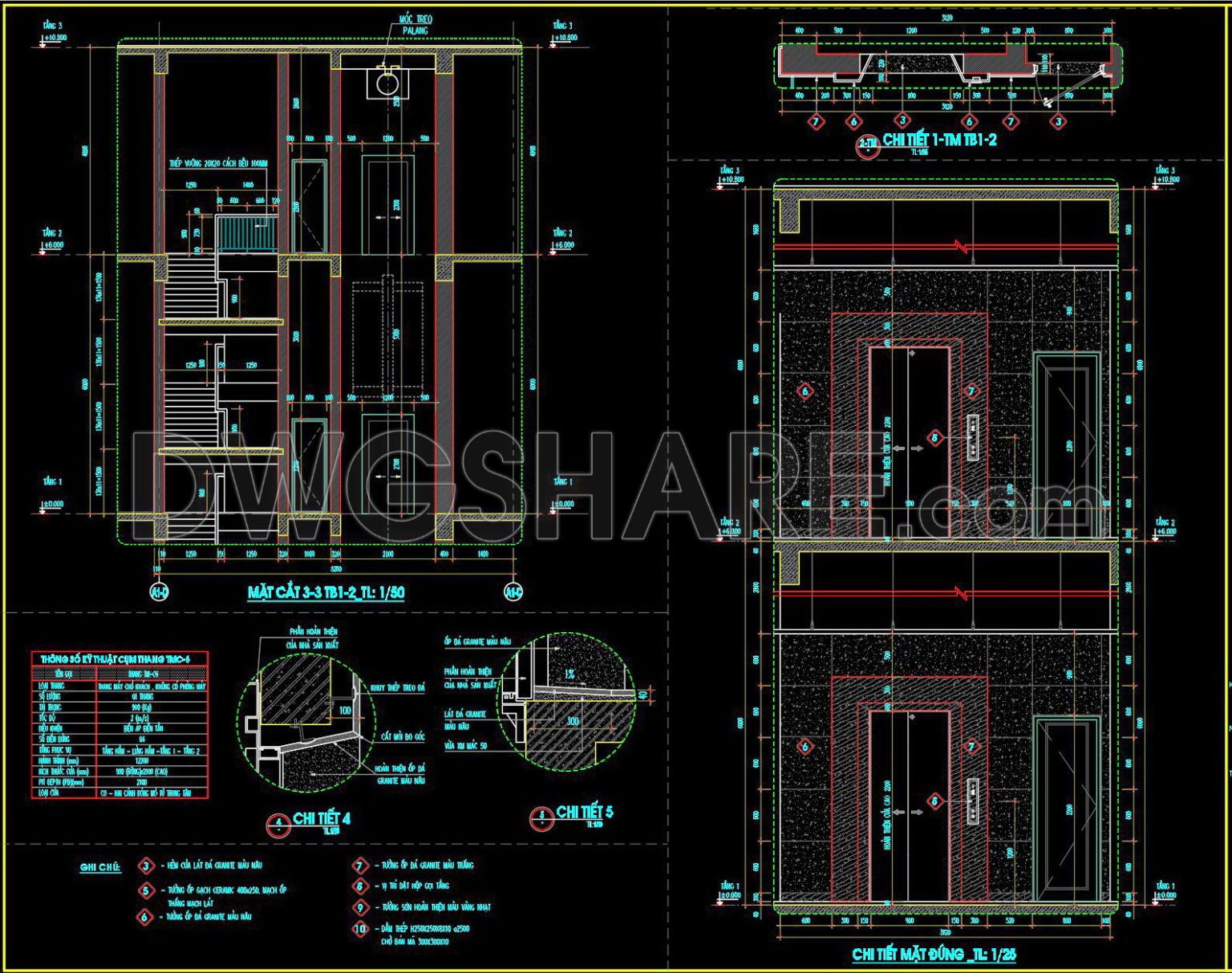 449. Free Download Detailed CAD Drawings of Stairs and Elevator Shaft