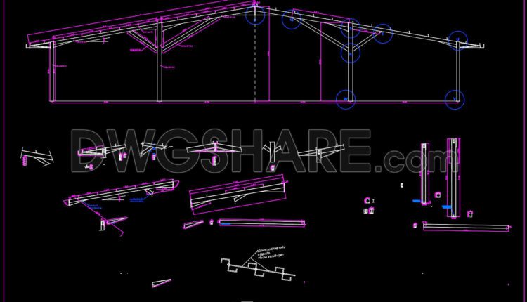 632. Detailed Elevation Drawing Of Cow Shed Shop – Free Dwg Template ...