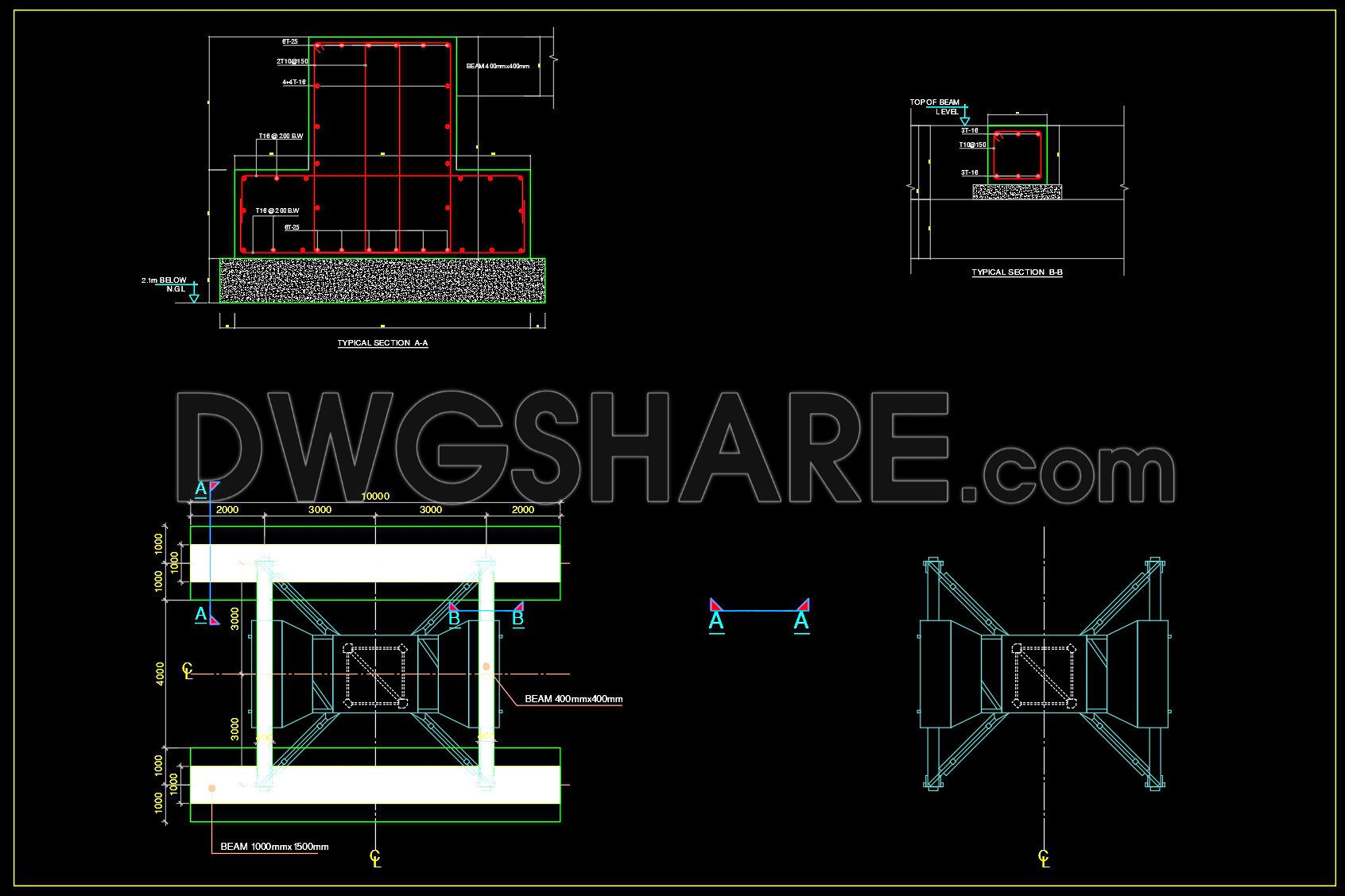 633. Free CAD Drawing of Crane Foundation Design – DWG Format Download
