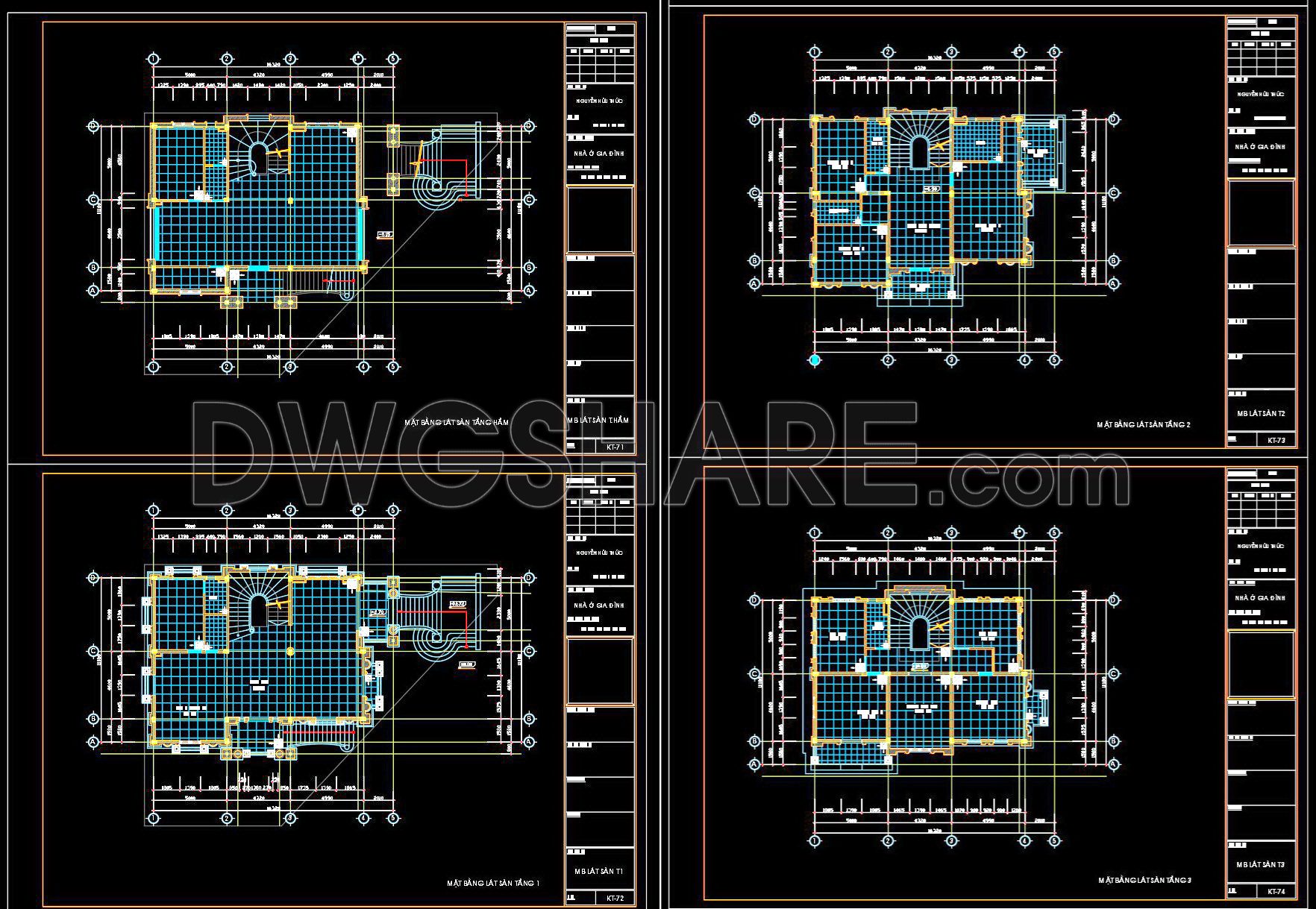 117. Free Download CAD Tile Layout Design – Three-Story House Plans
