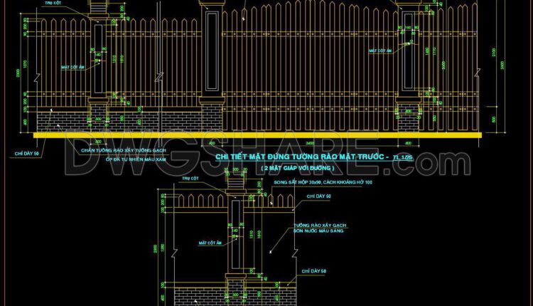 193. Detailed CAD Fence Wall Plan Free Download (1) - Free Cad Blocks ...