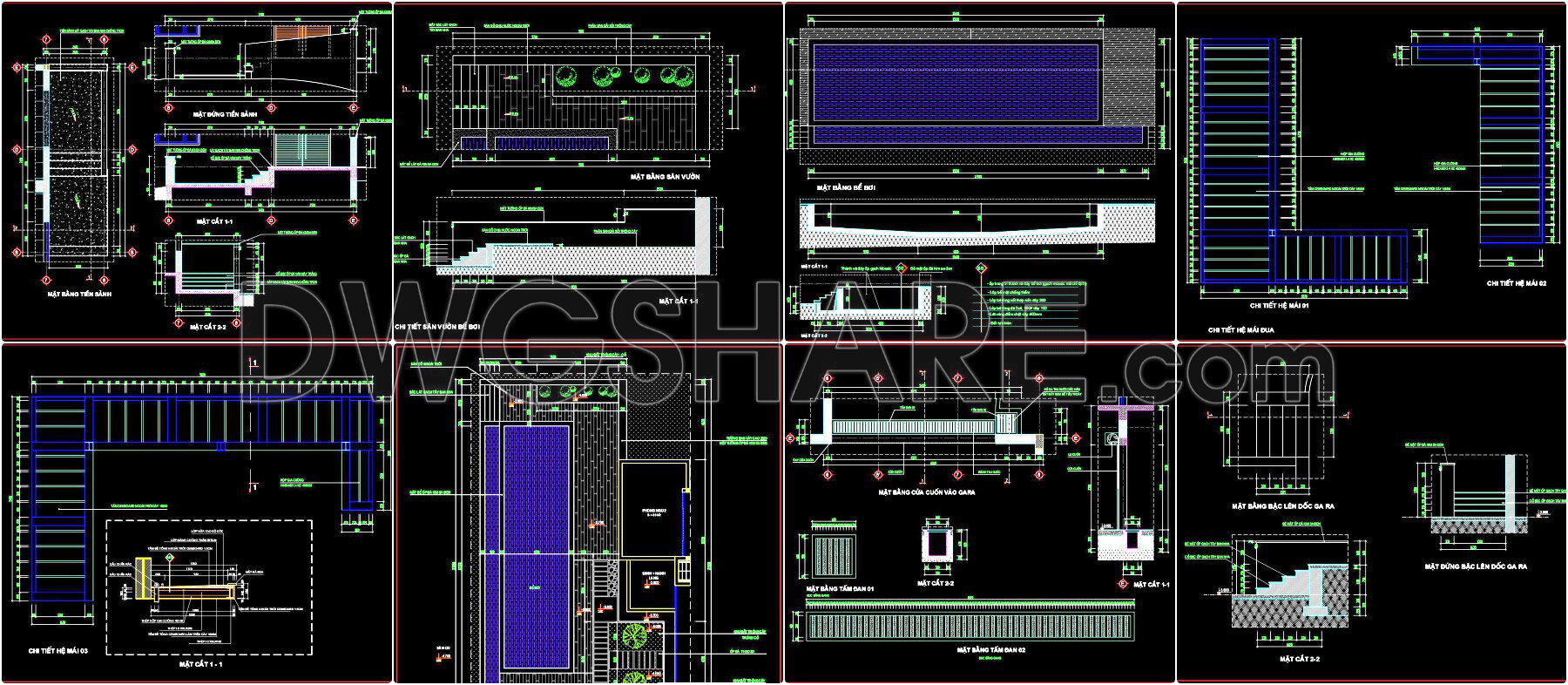 423. A Set of Detailed Drawings for a Modern Garden and House Structure ...