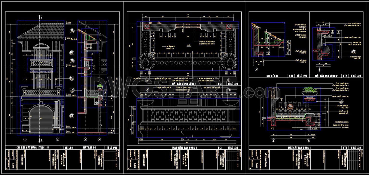 426. Free Download CAD Detail – Roof Gutter and Balcony Section