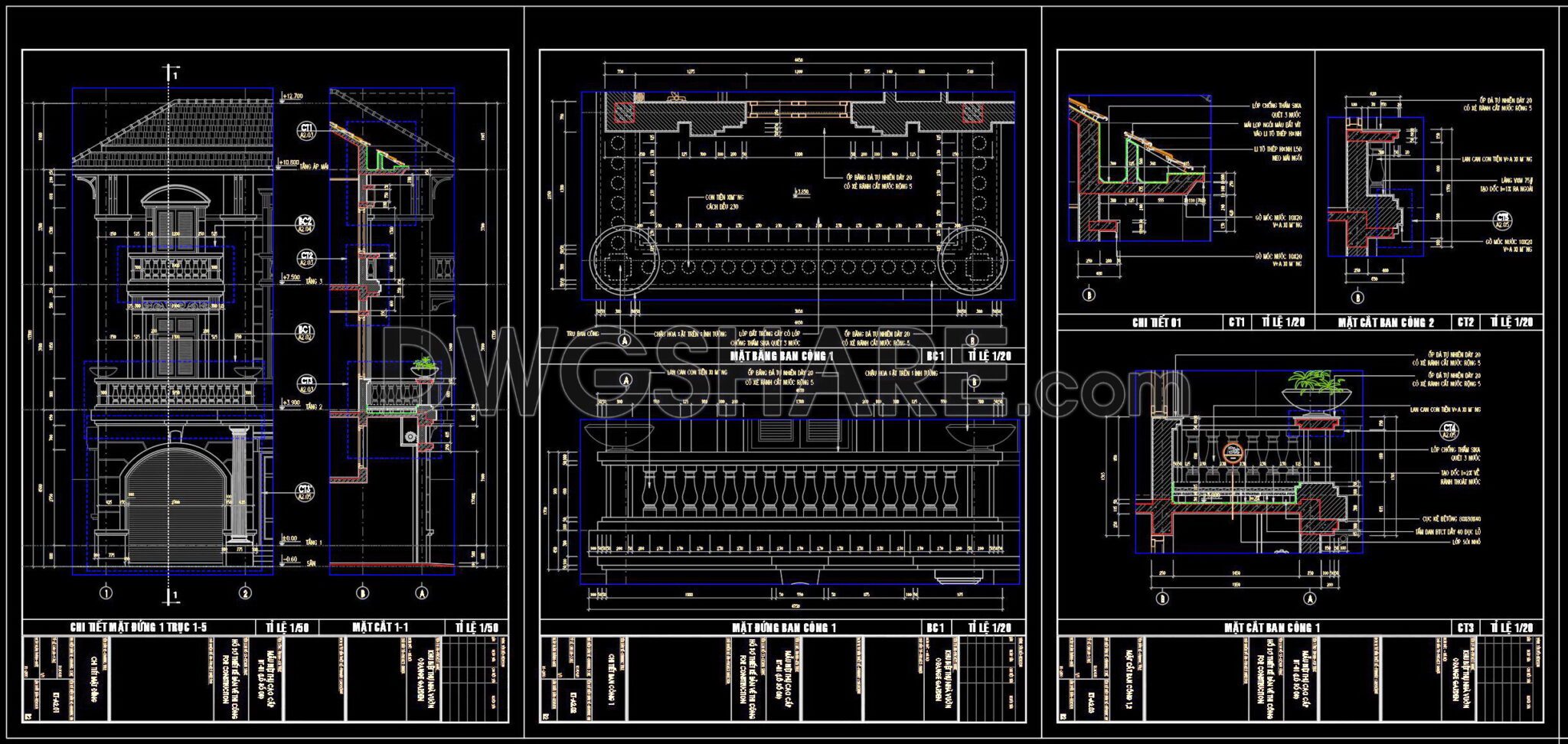 426. Free Download CAD Detail – Roof Gutter and Balcony Section