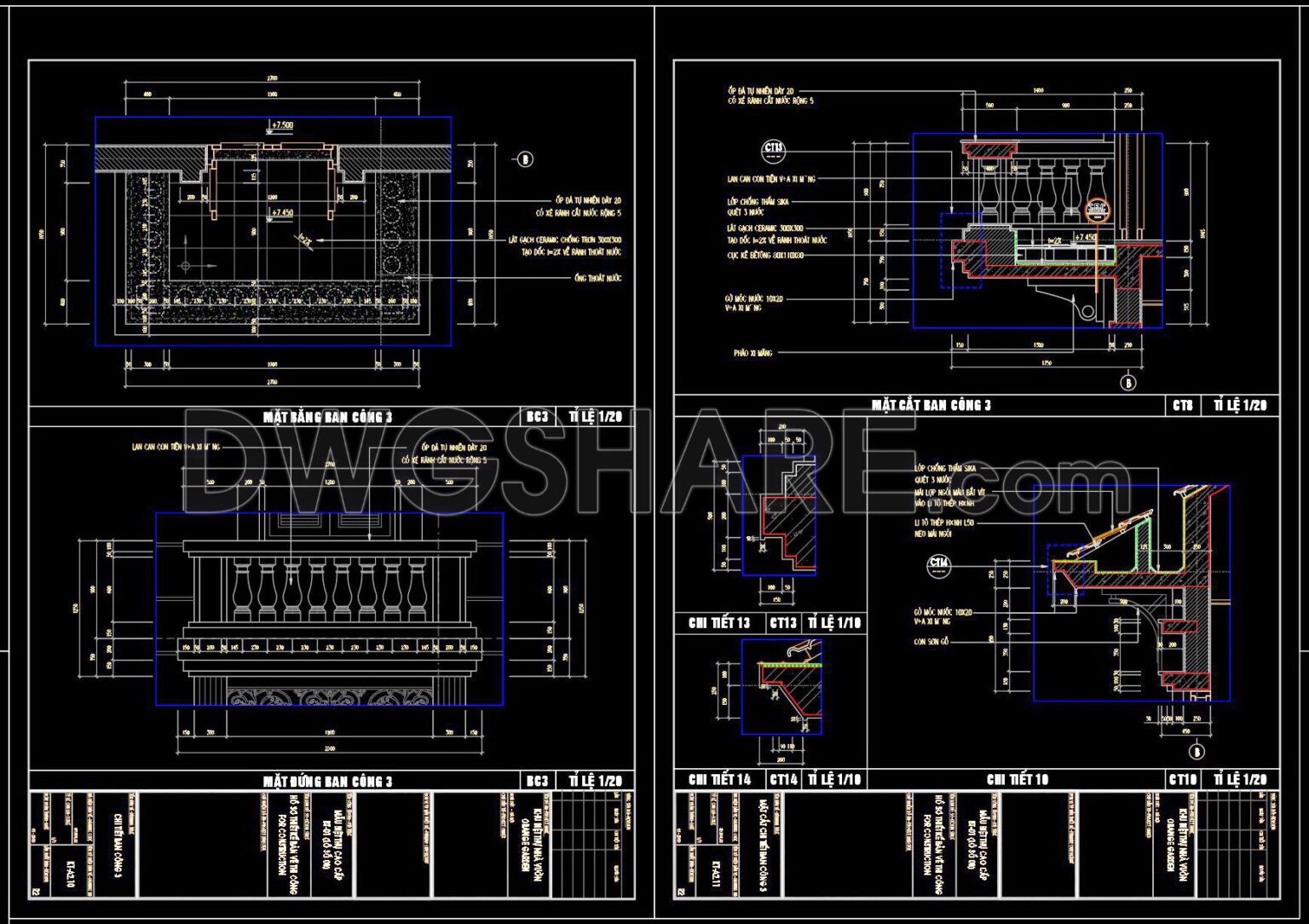 426. Free Download CAD Detail – Roof Gutter and Balcony Section