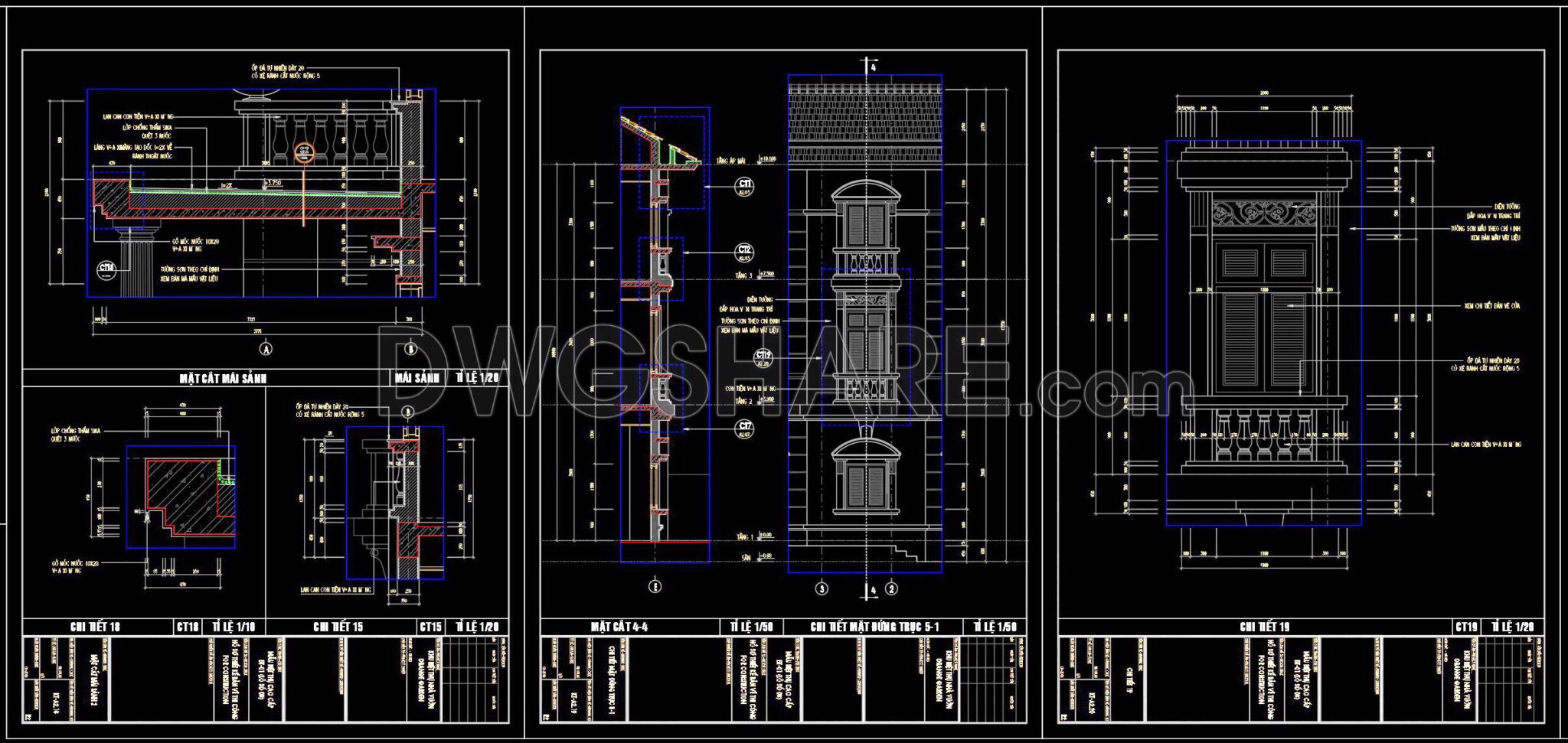 426. Free Download CAD Detail – Roof Gutter and Balcony Section