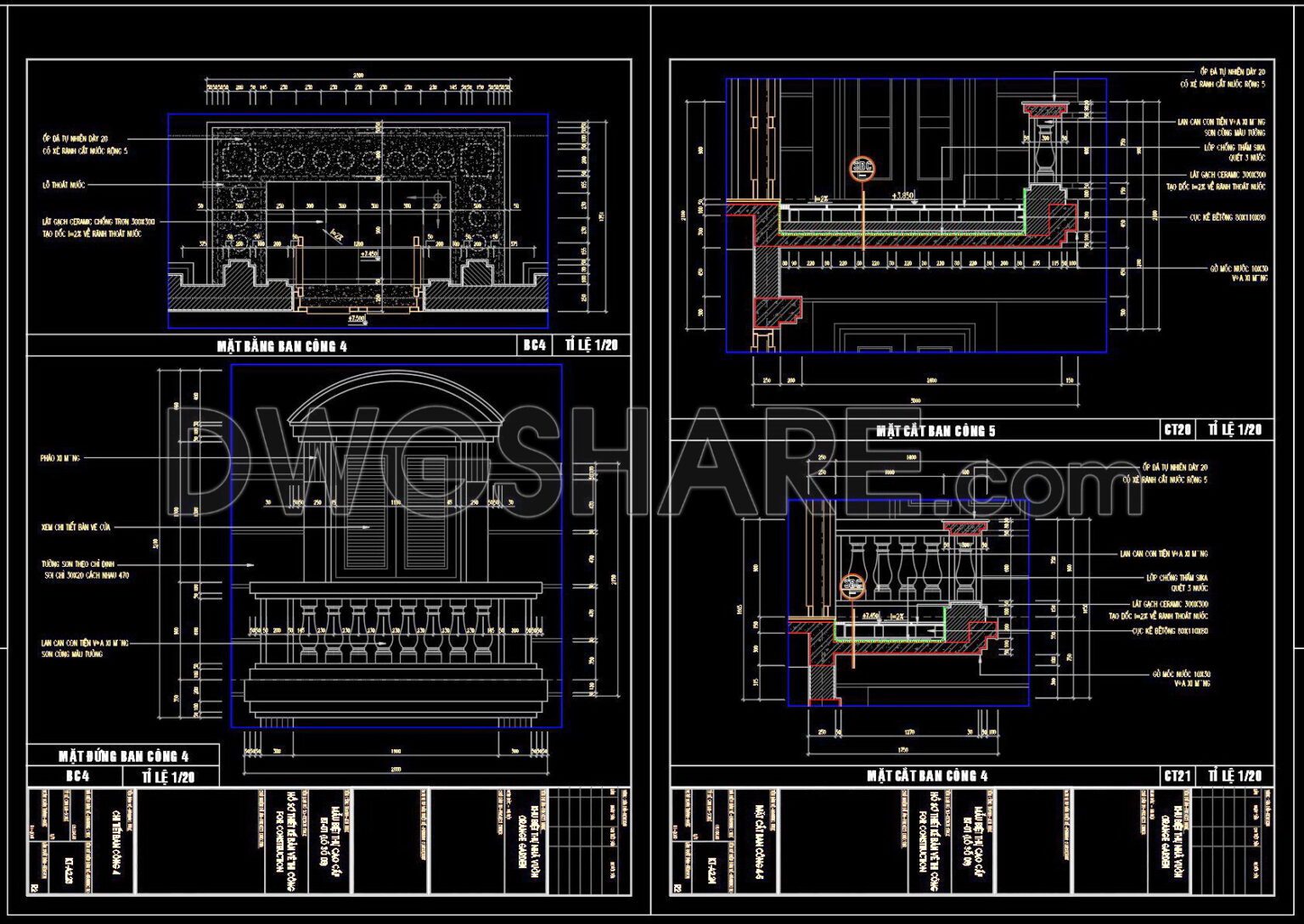426. Free Download CAD Detail – Roof Gutter and Balcony Section