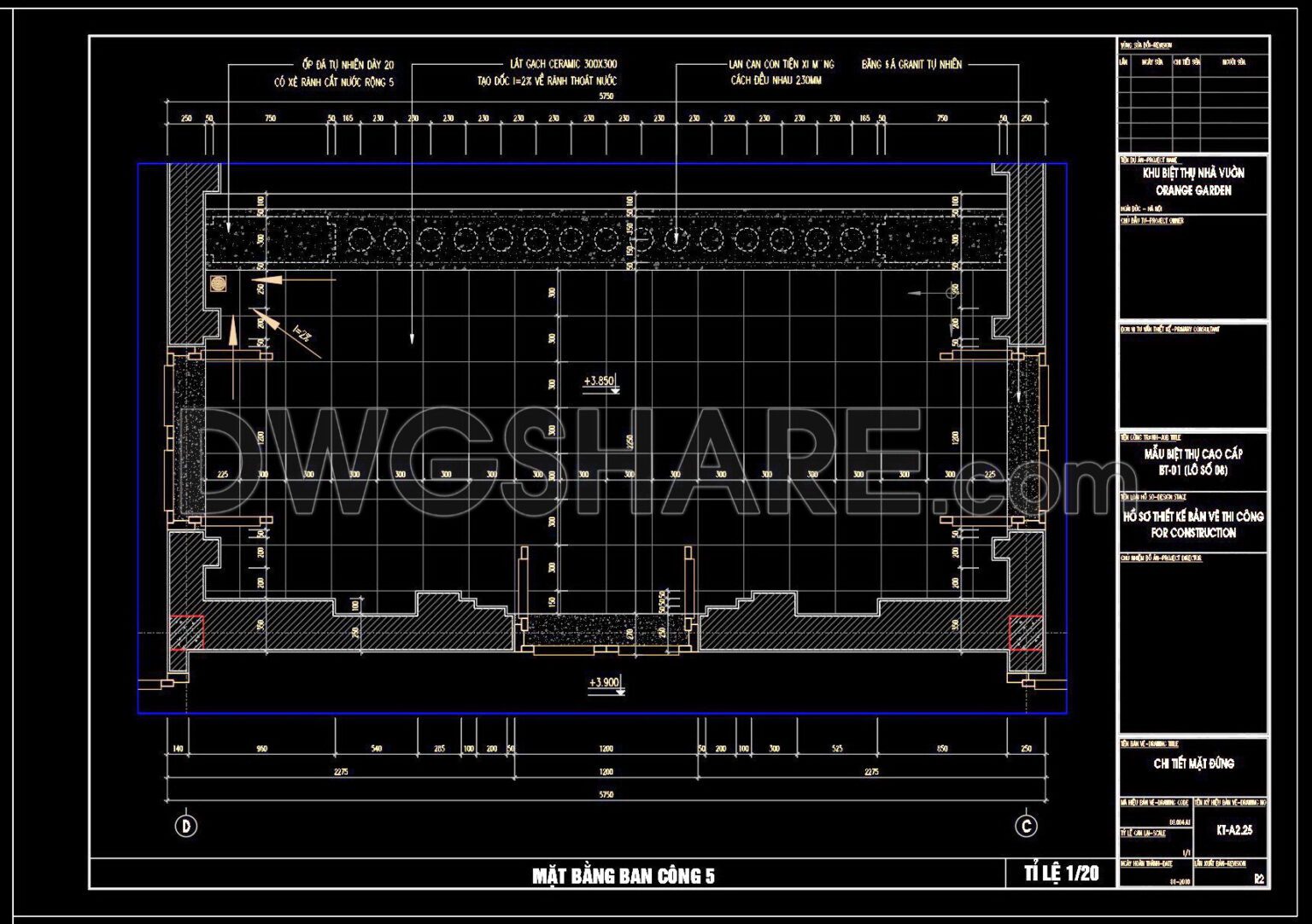 426. Free Download CAD Detail – Roof Gutter and Balcony Section