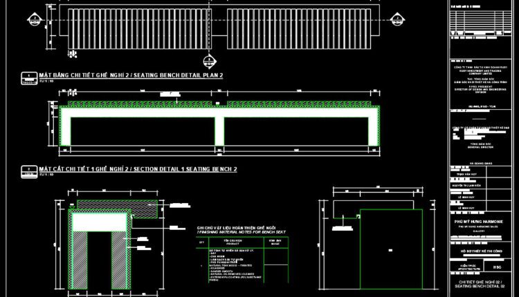 435. Free CAD Drawing – Seating Bench Detail for Landscape Design (1 ...