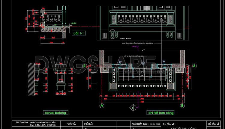 436. Free Download Balcony Detail CAD Drawing – Architectural Design (1 ...