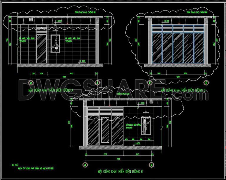 560. Free CAD Drawings of Interior Design with Detailed Wall Elevations ...