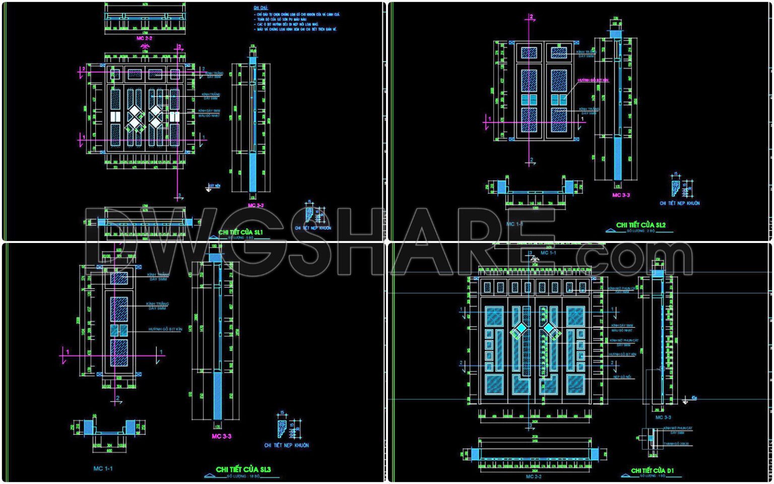 705. Download Free DWG CAD Details of Doors and Windows