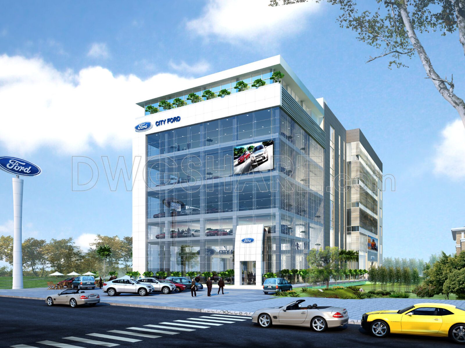 01. Free CAD Drawing – Ground Floor Layout Plan of Ford Showroom and ...