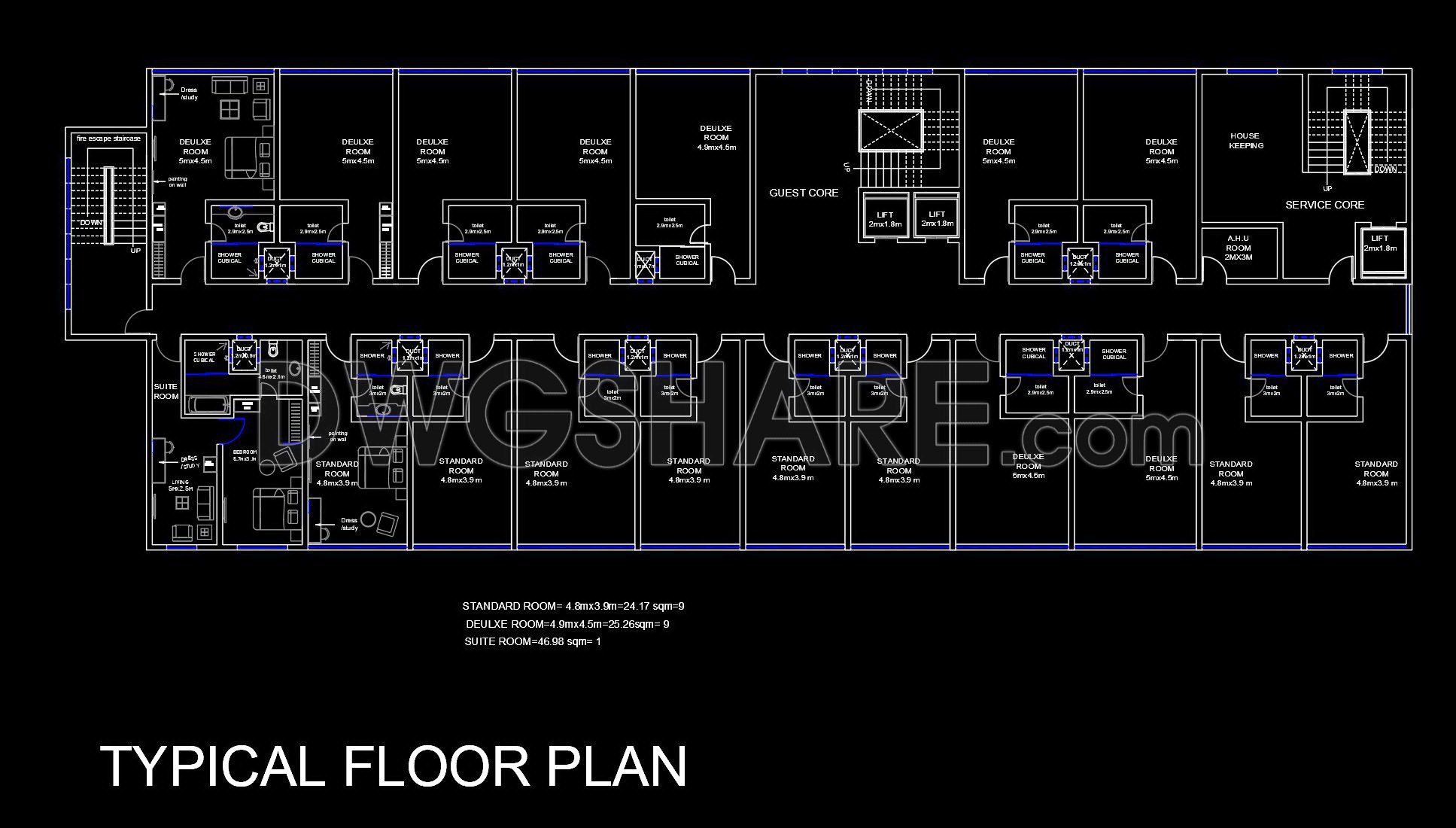 120. Download free CAD DWG floor plan of a 5-star hotel functional layout